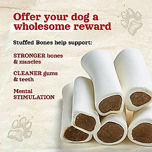 Natural Farm Filled Dog Bones, Bully Stick Flavor (5-6 Inch, 3 Pack), Limited Ingredient Stuffed Dental Dog Bone Treats for Large Dogs