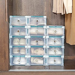 Senhill 12 Pack Shoe Storage Stackable Shoe Box Foldable Clear Plastic Shoes Holder Cabinet Transparent DIY Shoes Organizer Drawer Type Shoe Case Container