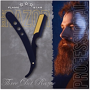 Black Gold Barber Staright Edge Salon Hair Cut Razor 100% Stainless Steel with 10 Blades by "FLAME STAR"