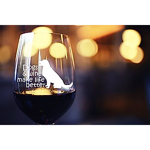 Dogs & Wine Make Life Better - Birthday Gift For Veterinarian Dog Mom Dad Animal Rescue or Vet Tech - Dog Lover Present For Men or Women - 15 oz Stemless Wine Glass