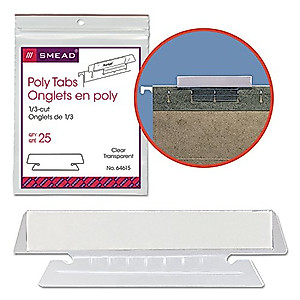 Smead Poly Tab 1/3 Cut, Clear, 25 Per Pack (64615)