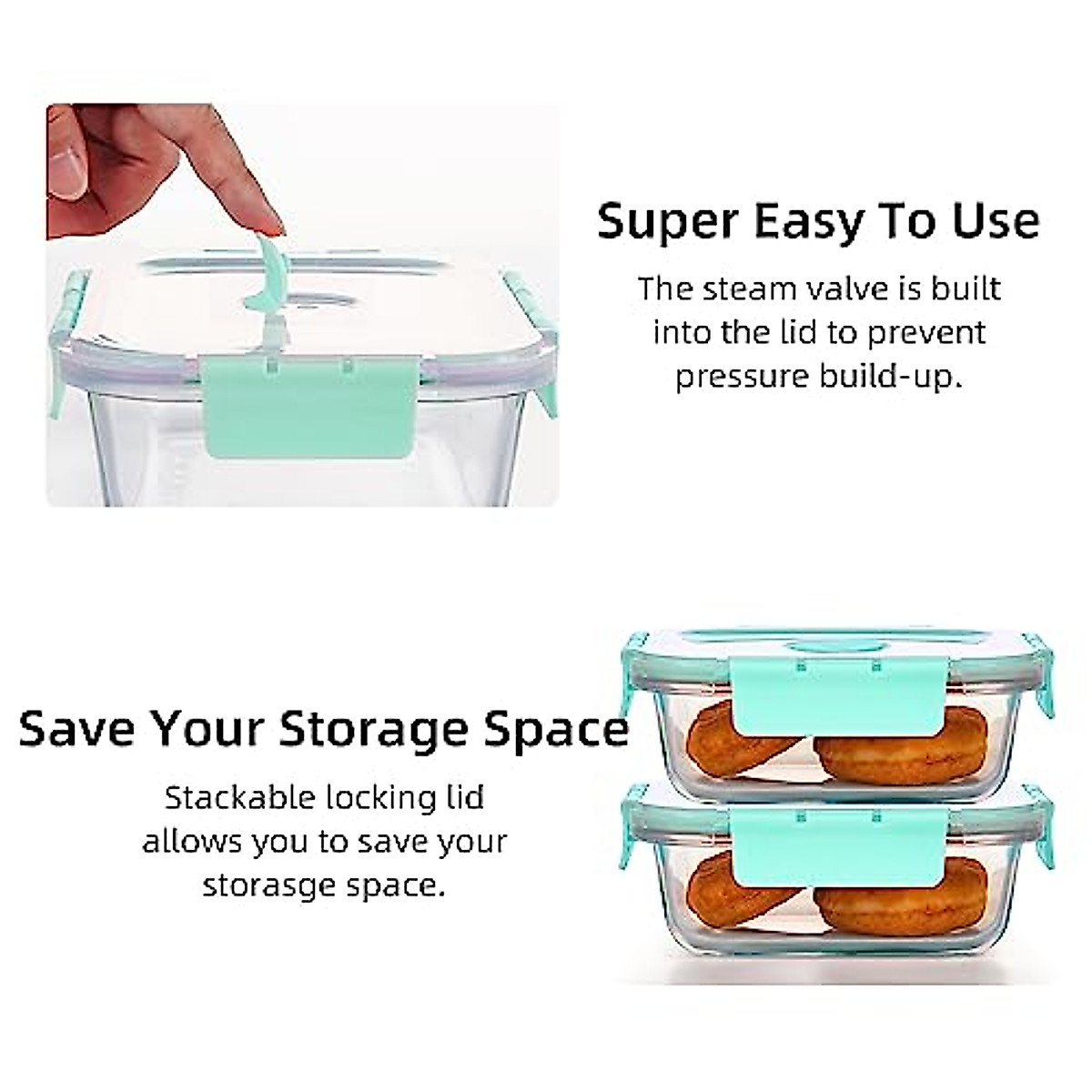 YANGNAY 10 Pack Glass Meal Prep Containers with Steam Vent, Food Storage Containers with Airtight Lids, Dishwasher/Microwave/Oven/Freezer Safe Glass Containers for Leftovers (Green)