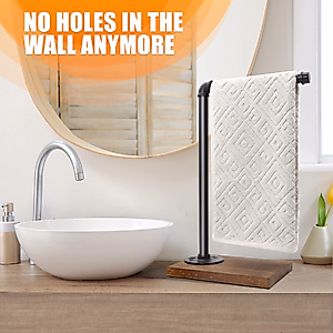 YESSAP 15'' Hand Towel Holder, L Shaped Towel Holder Stand with Weighted Base, Black Hand Towel Stand for Bathroom Kitchen Countertop