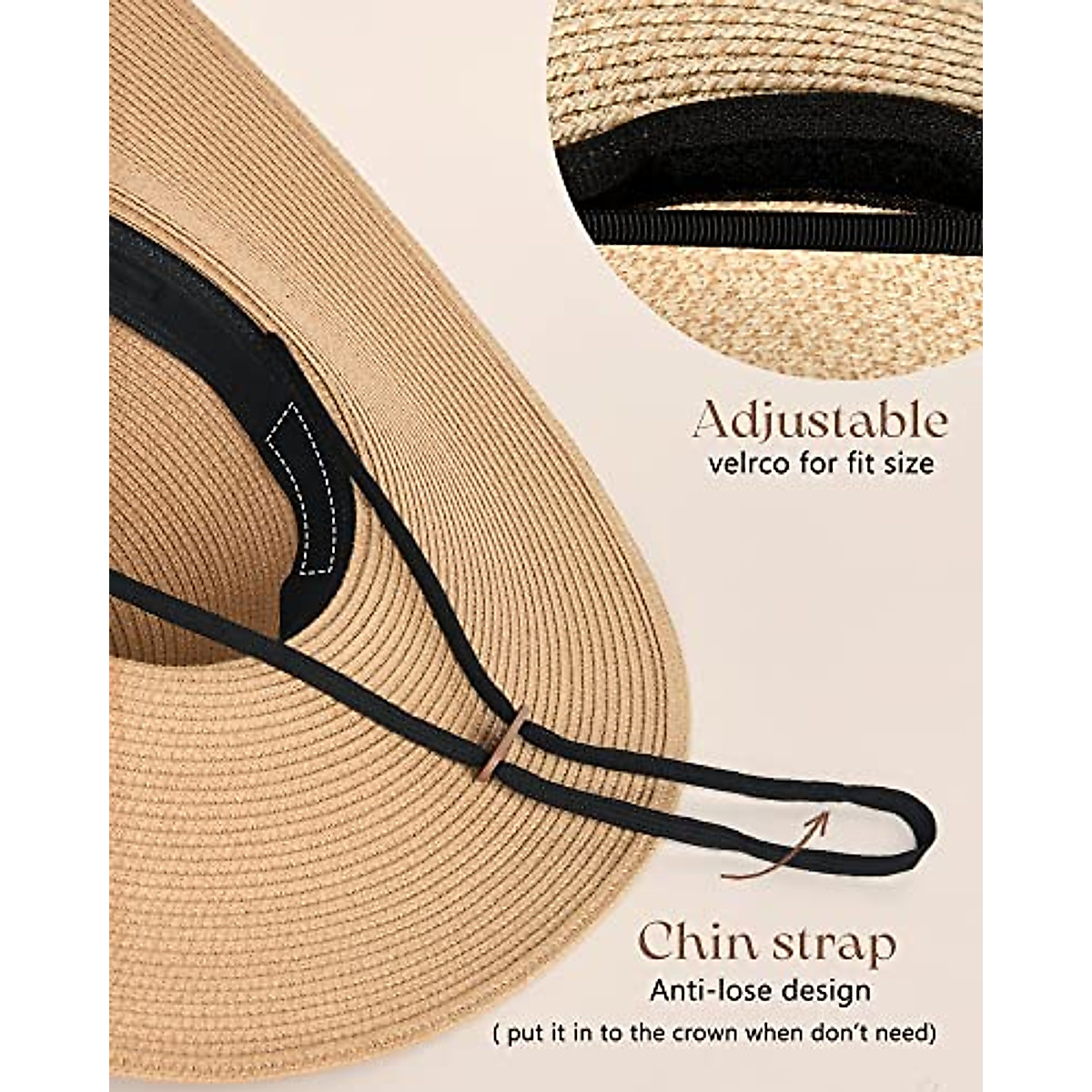 Sun Straw Hat Wide Brim UPF 50 Summer Foldable Roll up Floppy Beach Hats for Women