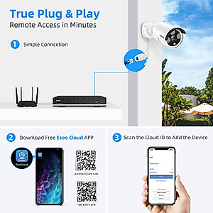 JouSecu Wired Security Camera System 4pcs 5MP Wired HD Outdoor POE IP Cameras, 3K 8CH NVR with 1TB HDD, True Plug & Play Home CCTV for Night Vision 24/7 Recording