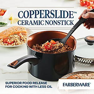 Farberware Glide Nonstick Sauce Pan/Saucepan with Straining and Lid, 3 Quart, Black