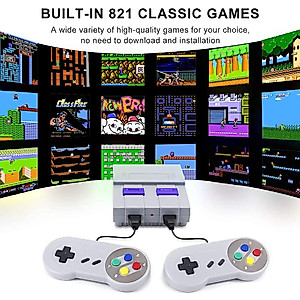 oliv Retro Game Console,Handheld Video Game Console Classic Built-in 821 Games with Controllers, Super Mini TV Classic Video Gaming Console HD Output Plug&Play Player for Kid, Adult Gift