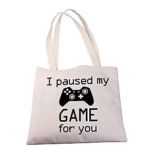 MBMSO Video Game Tote Bag I Paused My Game for You Game Lover Gifts Funny Gamer Gifts Bag Gaming Lover Gifts (Paused Game TB)