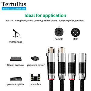 Tertullus 1 Pair 3 Pin HiFi Interconnect Cable XLR-m (Male) to XLR - F (Female) HiFi Balanced Audio Cable Microphone Cable Mic Wire (1m/3.28ft)