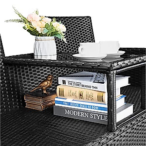 Tuoze Outdoor Patio Loveseats, Wicker Conversation Furniture Sets with Coffee Table for Garden Lawn Polish Backyard and Bistro (Beige)