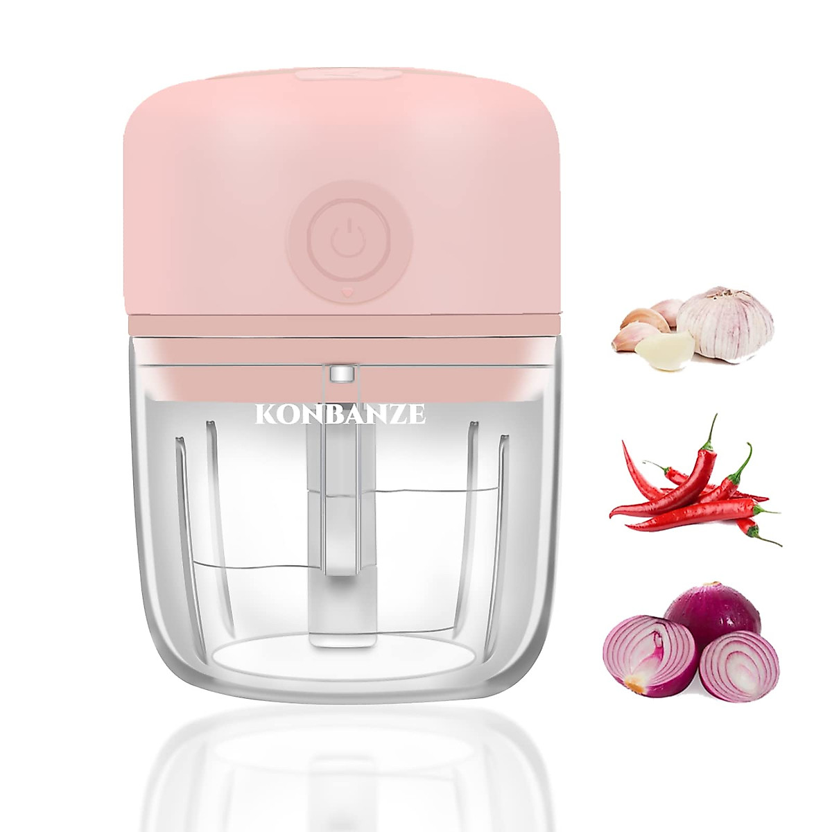 KONBANZE 2-CUP Electric Portable Mini Garlic Onion Chopper Crusher Small Food Processor Mini Food Processor Masher USB Charging Food Vegetable Cutter Kitchen Gadgets (PINK)