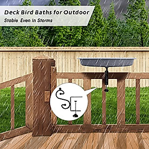 Hpycohome Bird Bath for Outdoors, Horizontally Stable Durable Large Capacity Birdbath for Deck Mount with Adjustable Metal Clamp for Garden Patio Lawn Decorative