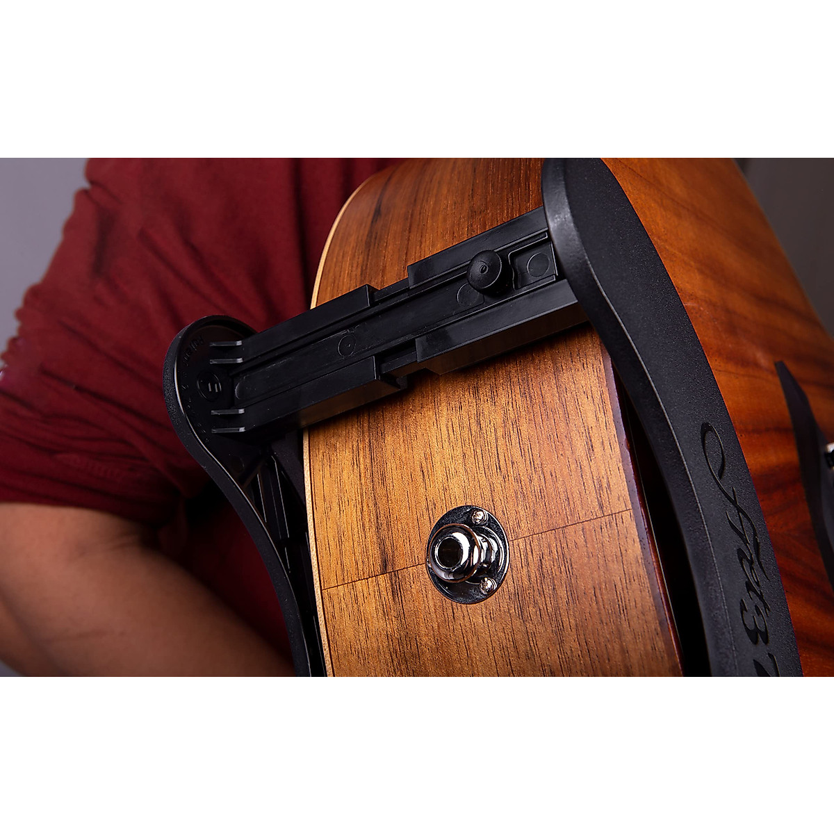 Fret37 Attachable Guitar Stand, Floor, Adjustable Fit, Portable, Classical, Steel String, and Bass Acoustic Guitars, Guitar Accessories, Music Stand, Black