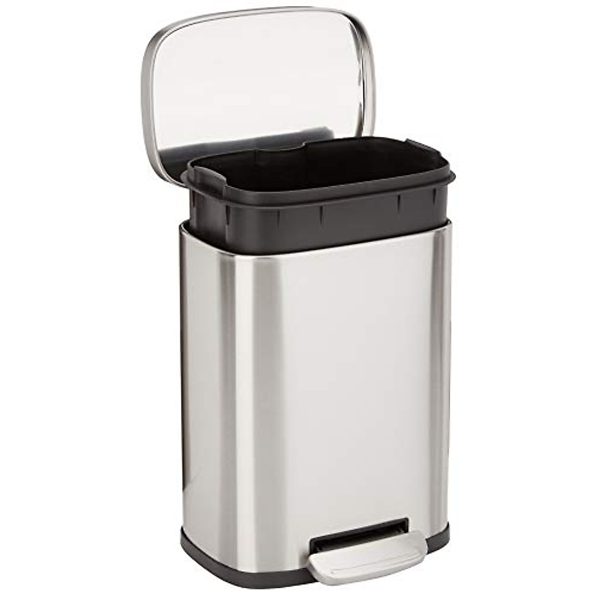 Amazon Basics Smudge Resistant Small Rectangular Trash Can With Soft-Close Foot Pedal, Brushed Stainless Steel, 5 Liter/1.3 Gallon, Satin Nickel Finish