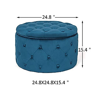 Homebeez Round Velvet Storage Ottoman, Button Tufted Footrest Stool Coffee Table for Living Room,24.8" L x 24.8" W x 15.4" H,Navy Blue