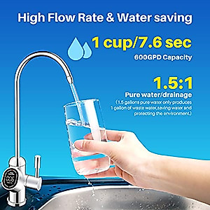 ICEPURE Reverse Osmosis System Under Sink, 600 GPD, 1.5:1 Pure to Drain, TDS Reduction, Smart Faucet, Real Time TDS Reading, NSF/ANSI Standards, USA Tech, Tankless RO Water Filtration