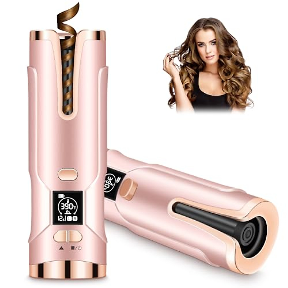 Upgraded Automatic Curling Iron, Cordless Auto Hair Curler with 6 Temps & Timers, Rechargeable & Portable Rotating Curling Wand Styling Tool, Built-in 5000mAh Battery