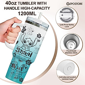 GEPOSTORE Blue Alien 40 Oz Tumbler With Lid Stainless Steel, Cute Cartoon Movie Character Tumbler, Birthday Gifts for Movie Lovers