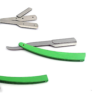 DDP MANUAL FOLDING SHAVING KNIFE BEARD CUTTER SHAVER STRAIGHT EDGE 'DOUBLE BARBER RAZOR GREEN UP TO 22 BLADES (SET OF 11 BLADES)