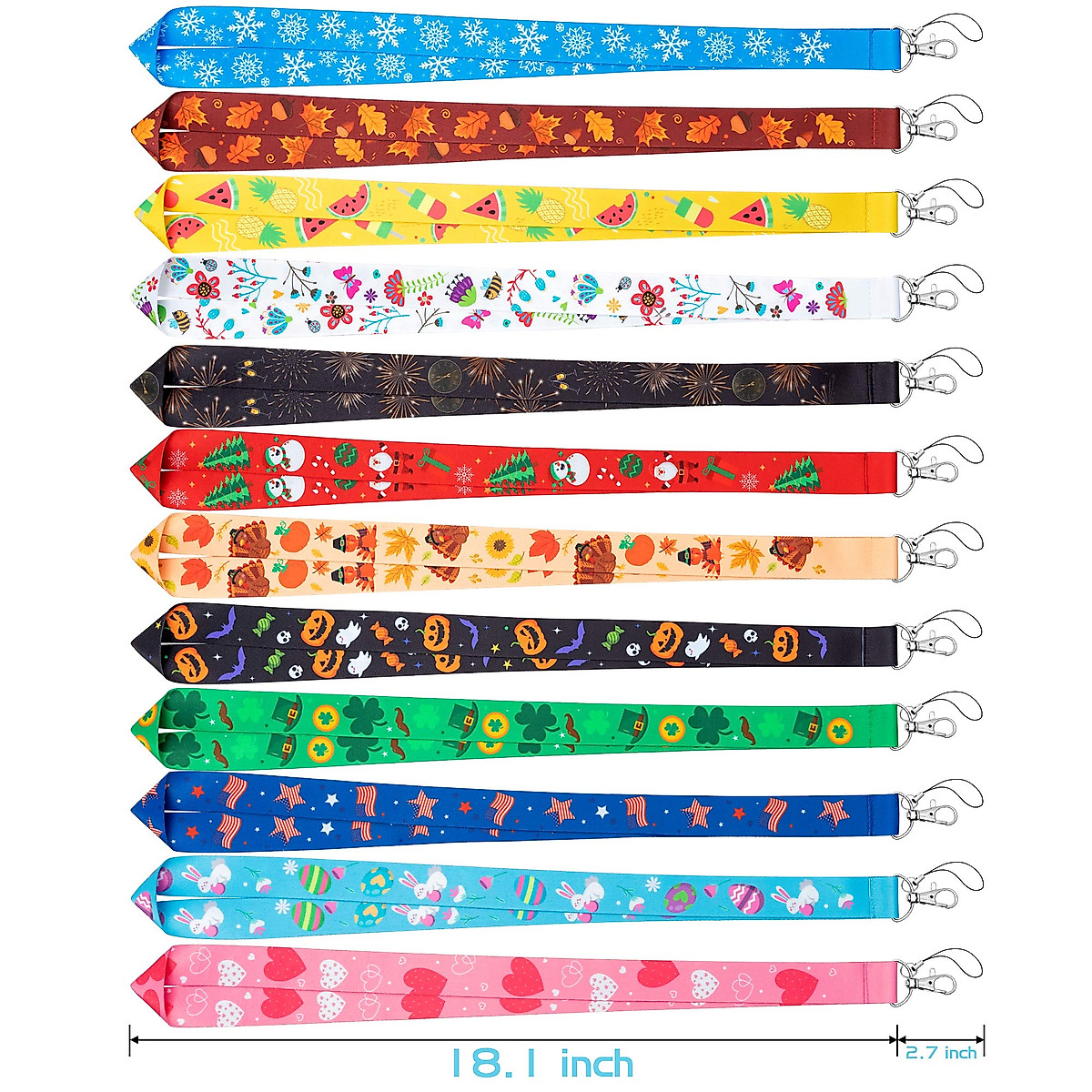 WATINC 12Pcs Seasonal Holiday Lanyards for ID Badges, Teacher Lanyard with Swivel Hook, Neck Keys Keychain Holders for Women Office Gifts St. Patrick's Day Easter Summer