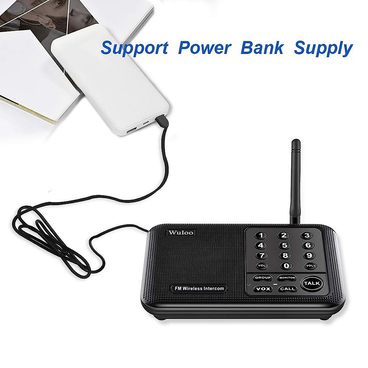 Wuloo Intercoms Wireless for Home 1 Mile (5280 Feet) Range 10 - Channel, Wireless Home Intercom System for House Business Office, Room to Room Intercom, Home Communication System (2 Packs, Black)