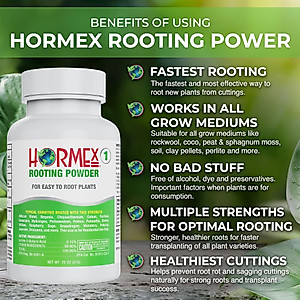 Hormex Rooting Powder #1 - for Moderately Difficult to Root Plants - 0.1 IBA Rooting Hormone for Plant Cuttings - Fast & Effective - Free of Alcohol, Dye, Gel & Preservatives for Healthier Roots, 21g