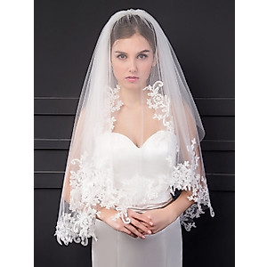 Cibelle Short 2 Tier Lace Bridal Wedding Veil For Bride White