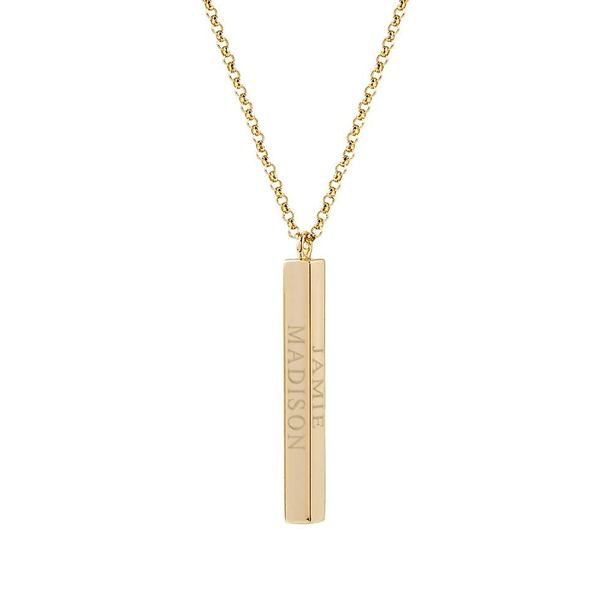 EVE'S ADDICTION Custom Engraved Gold Tone Vertical Name Bar Necklace, 16" Long Chain - Personalized Pillar Necklace - Family Necklace - Gift for Mom - Gifts for Mom