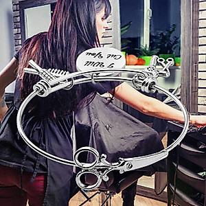 HOLLP Expandable Hairdresser Bracelet Hair Stylist Gift I Will Cut You Hairdresser Jewelry Scissor Bangle Bracelets with Comb Hair Drier Charm Graduation Gift (Style 2)