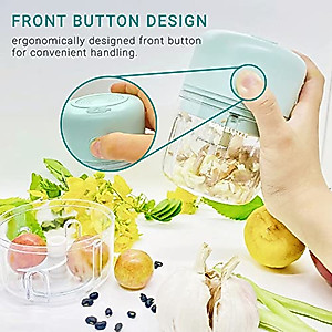 KONBANZE 2-CUP Electric Portable Mini Garlic Onion Chopper Crusher Small Food Processor Mini Food Processor Masher USB Charging Food Vegetable Cutter Kitchen Gadgets (GREEN)
