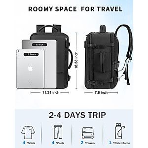 FALARK INC Travel Backpack For Women Men, Carry On Backpack Flight Approved, Waterproof Anti-theft Personal Item Trave Bag With USB Port For Travel, Black