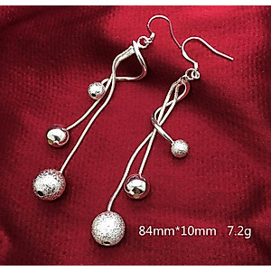 Comelyjewel 1pair Silver Earring Jewellery Woman Bohemian Style Sparkling Beads Long Pendant Ear Studs Dangle Lady Earring Lady Dress Accessories Love Gift Durable and Useful