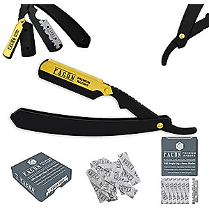 100 BLADES + Facón Professional Premium Straight Edge Barber Razor - Salon Quality Cut Throat Shavette