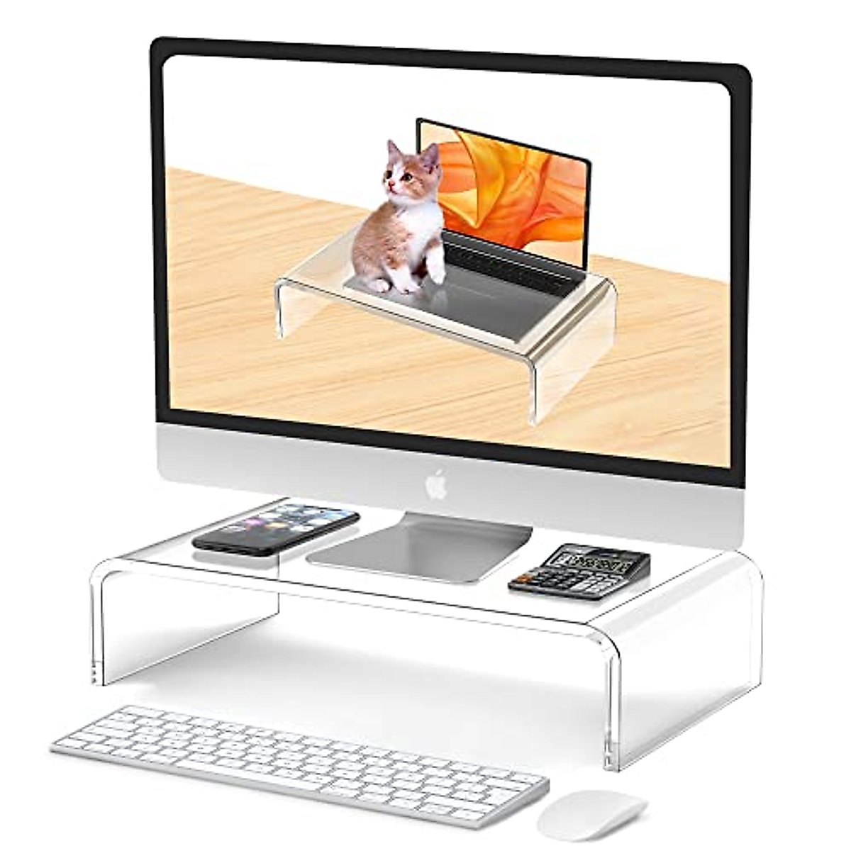 Beimu Acrylic Monitor Stand Riser Computer Monitor Riser Computer Monitor Stand or Holder Clear Monitor Stand Acrylic Laptop Stand Acrylic Monitor Riser White Monitor Stand Acrylic Computer Stand