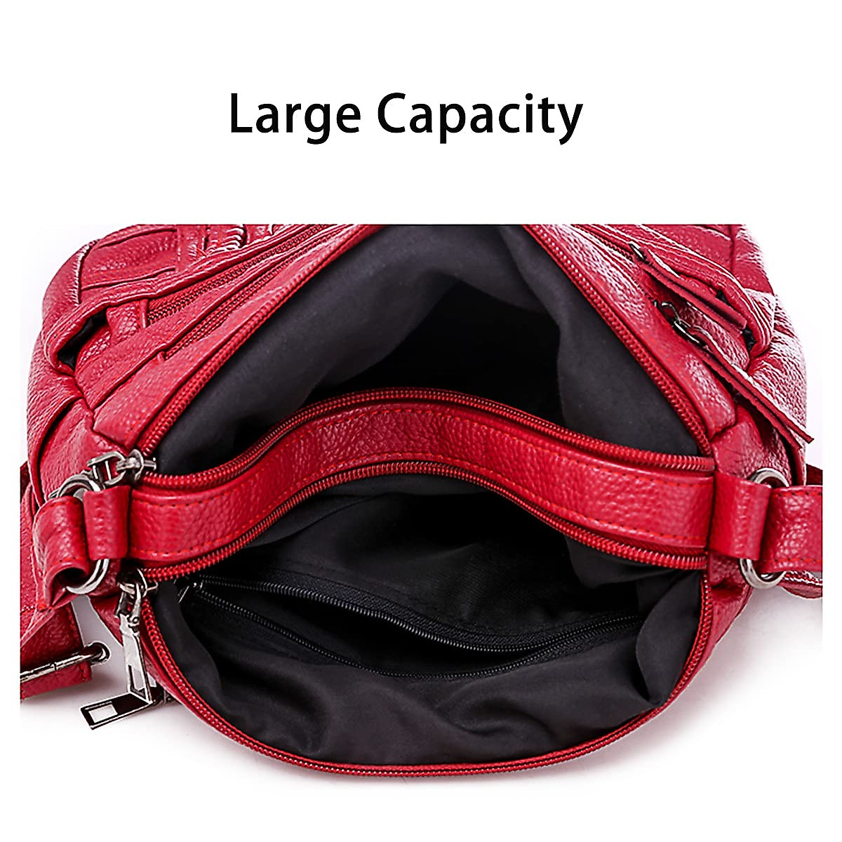 AIRUI Women Crossbody Bag, PU Leather Pocketbooks Multi Pocket Lightweight Shoulder Purse Messenger Bag - Black…