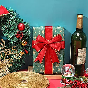 Syhood Christmas Wired Velvet Ribbon with Gold Edge Waterproof Wrapping Velvet Decoration Ribbon for Xmas Wreath Bows Floral Craft Ornaments(1.5 Inch x 60 Yard,Red/Gold)