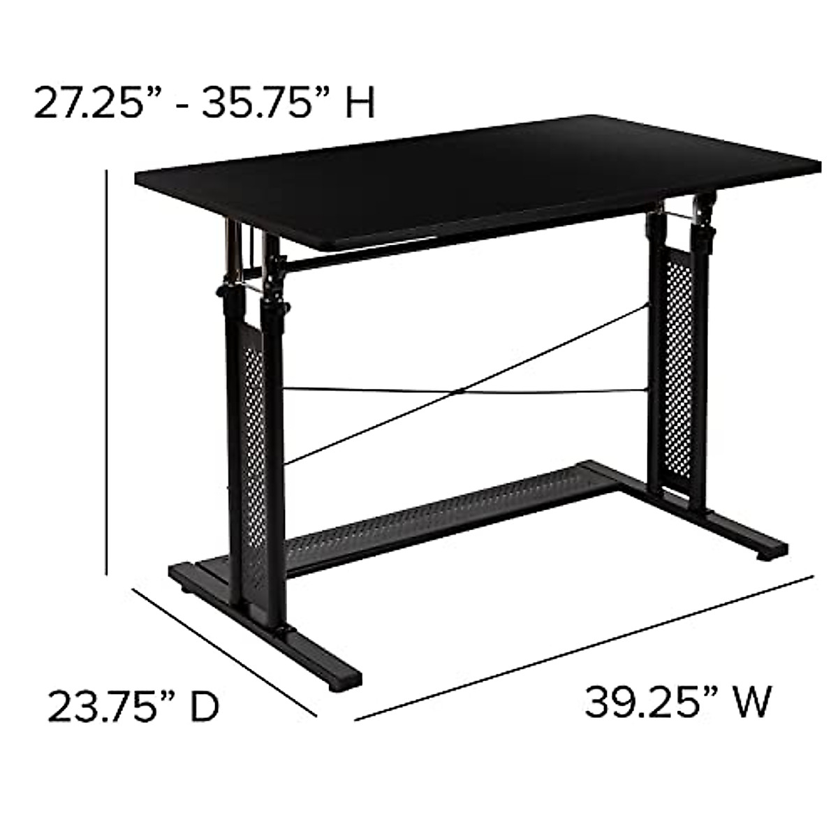 Flash Furniture Fairway Height Adjustable (27.25-35.75"H) Sit to Stand Home Office Desk - Black