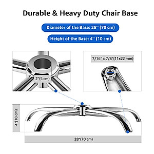 MASTERY MART Office Chair Base Replacement, 28 Inch Heavy Duty(2500 Lbs) Metal Leg, Reinforced to Repair Swivel Gaming Chair Bottom Part with Universal Caster and Gas Cylinder Size (Silver)