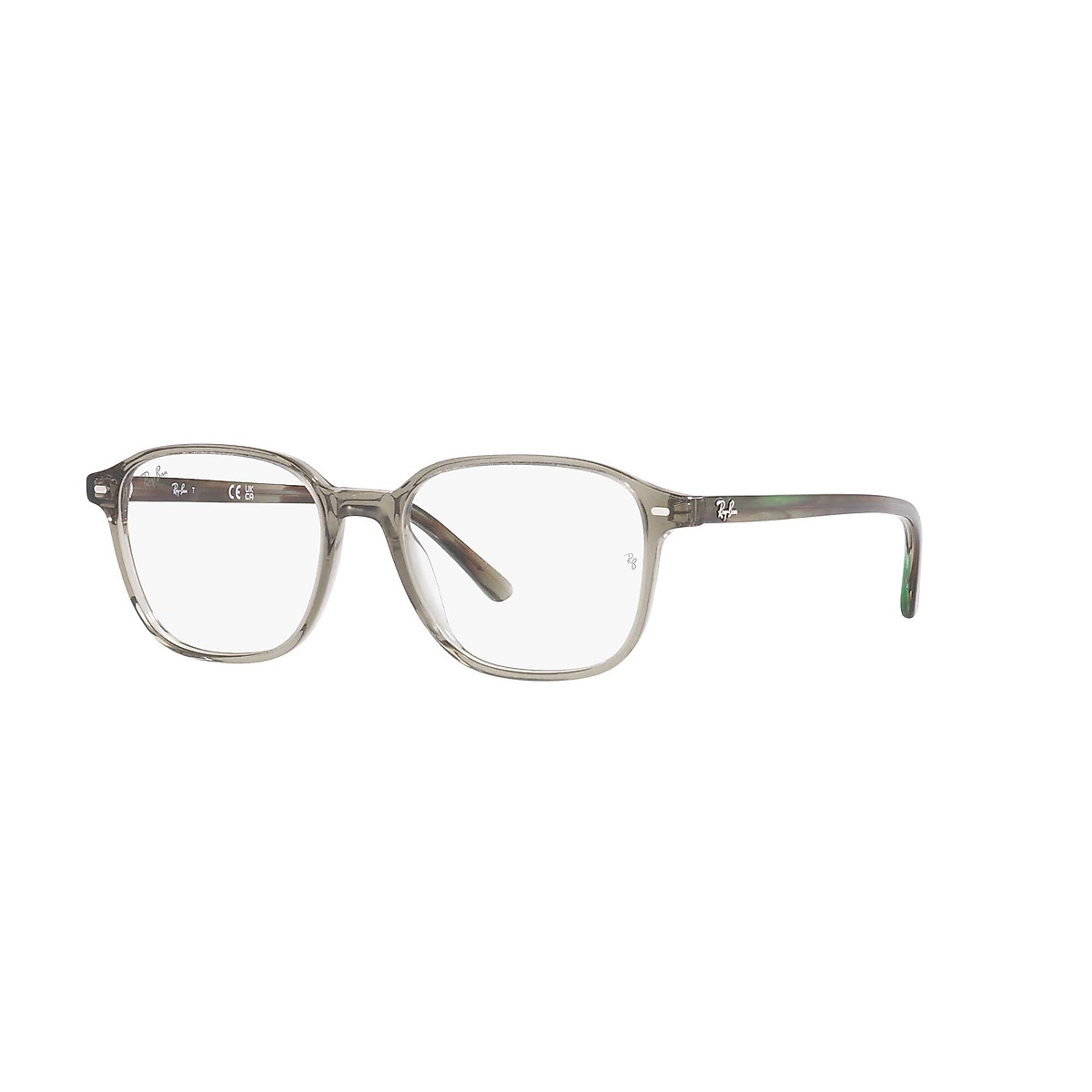 Ray-Ban RX5393 Leonard Square Prescription Eyewear Frames, Transparent Green/Demo Lens, 49 mm
