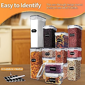 Airtight Food Storage Containers with Lids, 14 Pcs BPA Free Plastic Dry Food Canisters for Kitchen Pantry Organization and Storage for Cereal, Dishwasher safe,Include 20 Labels and Marker, Black