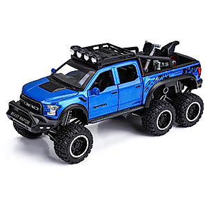 SASBSC Toy Pickup Trucks for Boys F150 Raptor Diecast Metal Model Car with Sound and Light for Kids Age 3 Year and up Blue