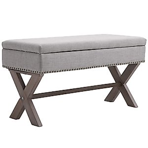 HOMCOM 35.75" Storage Ottoman, Upholstered Storage Bench with Hidden Space, Nailhead Trim and X-Shaped Wood Legs, for Living Room, Entryway, Bedroom, Grey