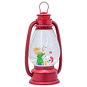 LED Snoopy and Friends Crimson Red 11 x 6 Resin Holiday Snow Globe Swirl Dome