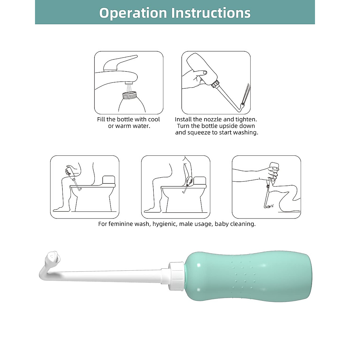 Hibbent 2 Pack Portable Bidet Sprayer, Travel Bidet with Handheld Bidet Bottle for Personal Hygiene Care, Personal Cleansing Use, Extended Nozzle, 17oz(500ml) Bathroom Toilet Bidet Spray, Green