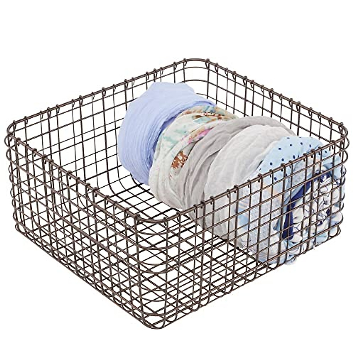 mDesign Farmhouse Decor Metal Wire Storage Basket Bin for Storage & Organizing Closets, Shelves, and Cabinets in Bedrooms - Holds Shirts, Purses, Leggings, Scarfs, Hats - 12" x 12" - 3 Pack - Bronze
