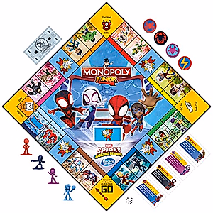 Hasbro Gaming Monopoly Junior: Marvel Spidey and His Amazing Friends Edition Board Game for Kids Ages 5+,with Artwork from The Animated Series,Kids Board Games