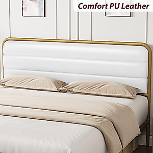 BOTLOG King Bed Frame with Headboard, PU Leather Upholstered Bed Frame with Wood Slats Support, No Box Spring Needed, Easy Assembly