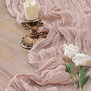 MLMC 10ft Dusty Pink Cheesecloth Table Runner 35x120 Inches Rustic Wrinkled Gauze Boho Table Runner for Bridal Shower Birthday Reception Decor