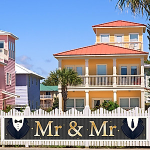 INNORU Large Mr & Mr Banner, Gay Wedding Party Backdrop Yard Sign, Men Groom to Be Yard Garden Banner, Gay Bridal Shower Party Indoor Outdoor Decor Supplies 9.8 * 1.6ft
