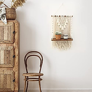 ANROYE 1 TierAND 2 Tier Macrame Boho Wall Hanging Shelf, Handmade Bohemian Wooden Woven Plants Floating Shelves Decor, Mini Chic Rope Crystal Holder Organizer